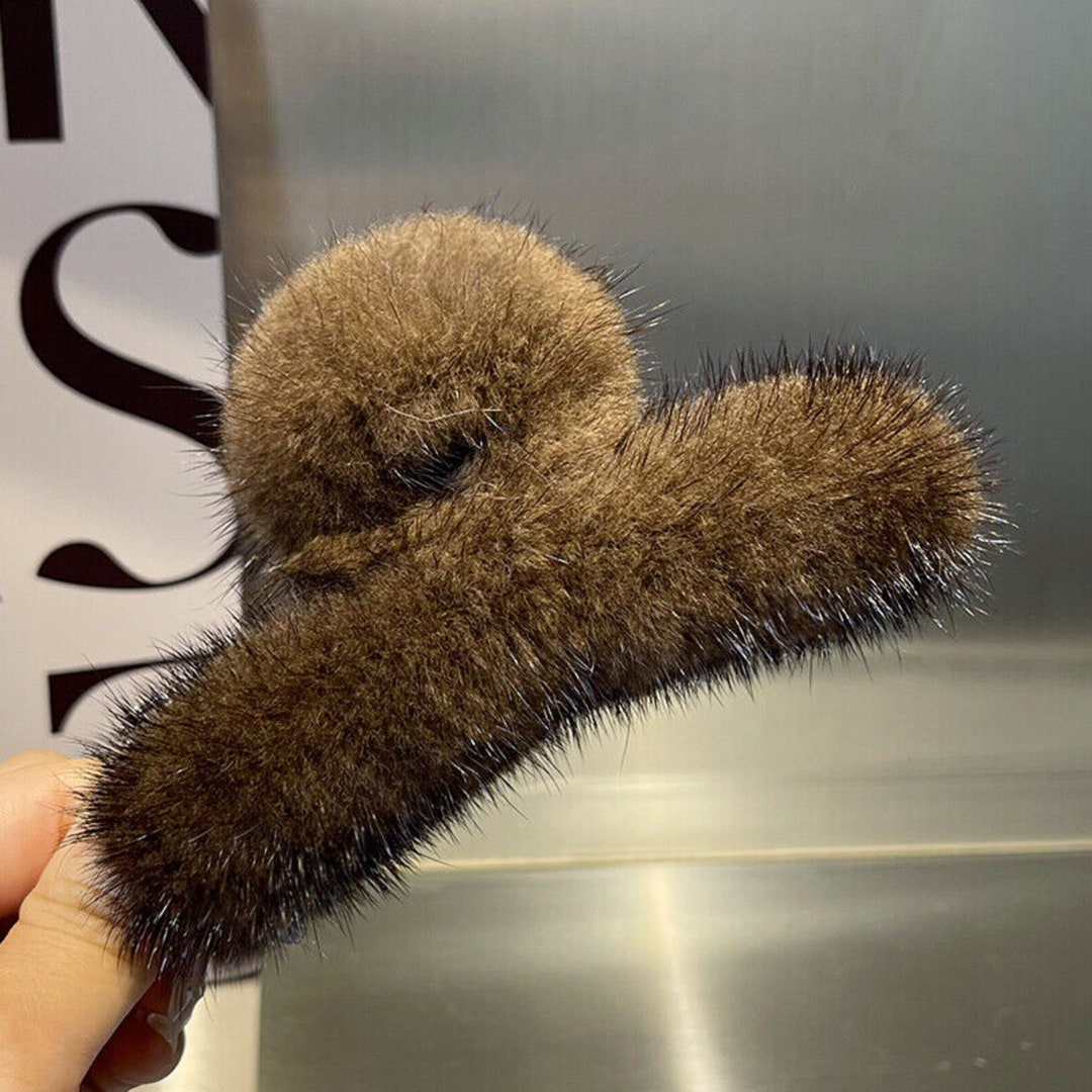 Women's Girls Cute Real Mink Fur Hair Clip Hair Claw Bobby Pin Hairpin ...