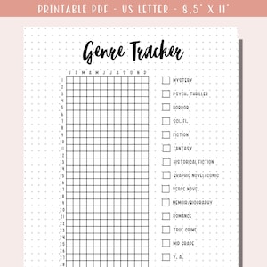 Yearly Genre Tracker Printable / Daily Reading Tracker / Book Tracker ...