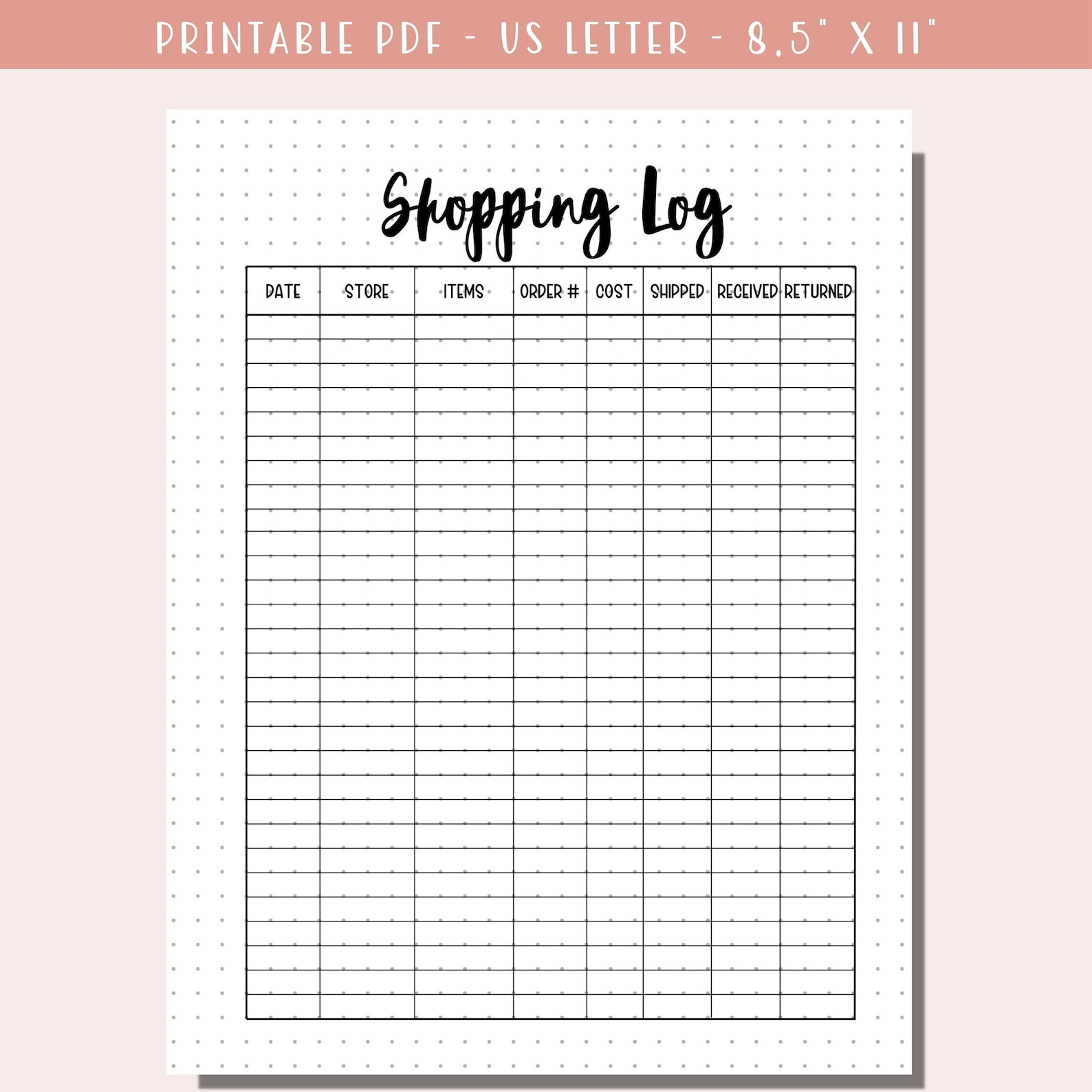 Shopping Log Printable, Online Shopping Tracker, Purchase Tracker ...