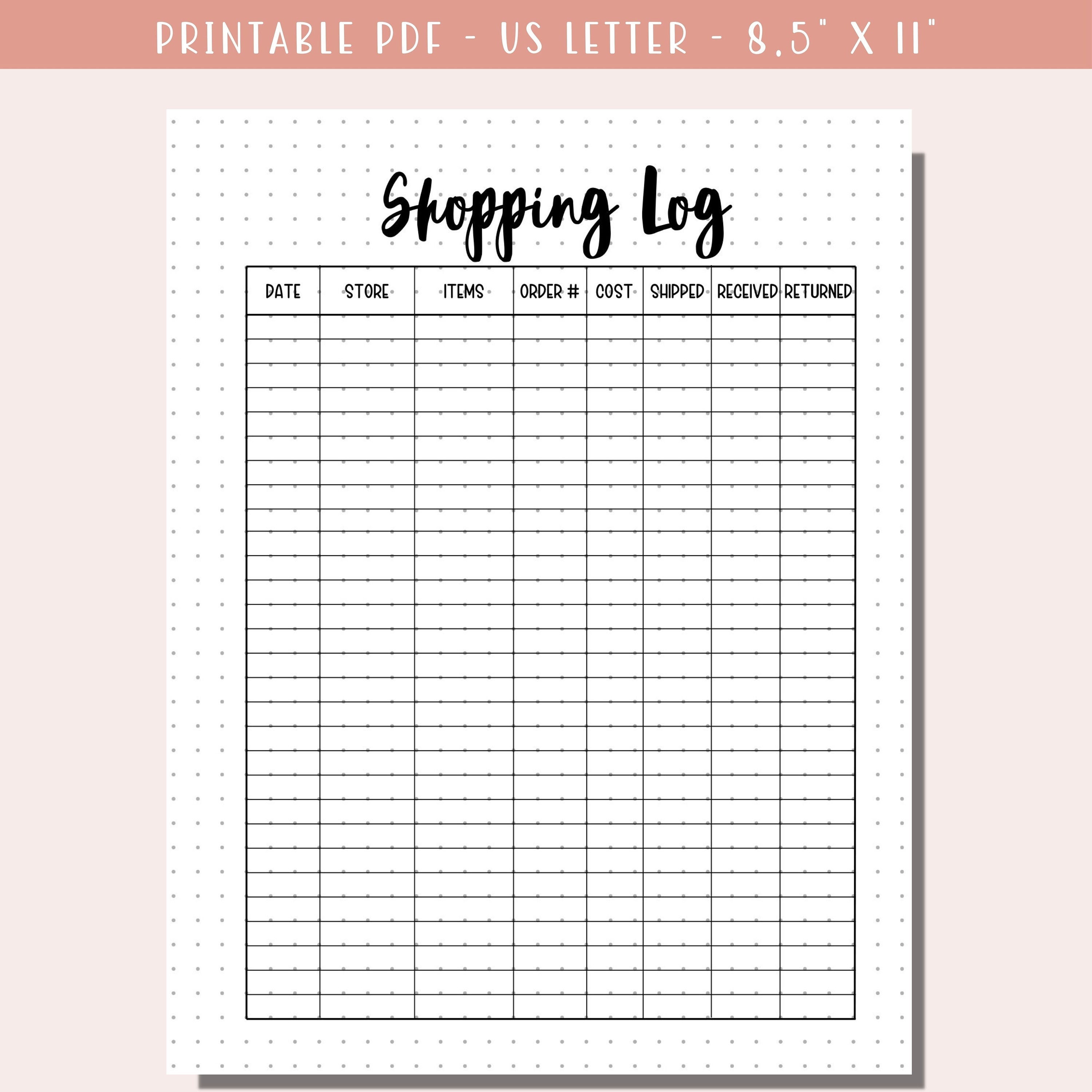Shopping Log Printable, Online Shopping Tracker, Purchase Tracker ...