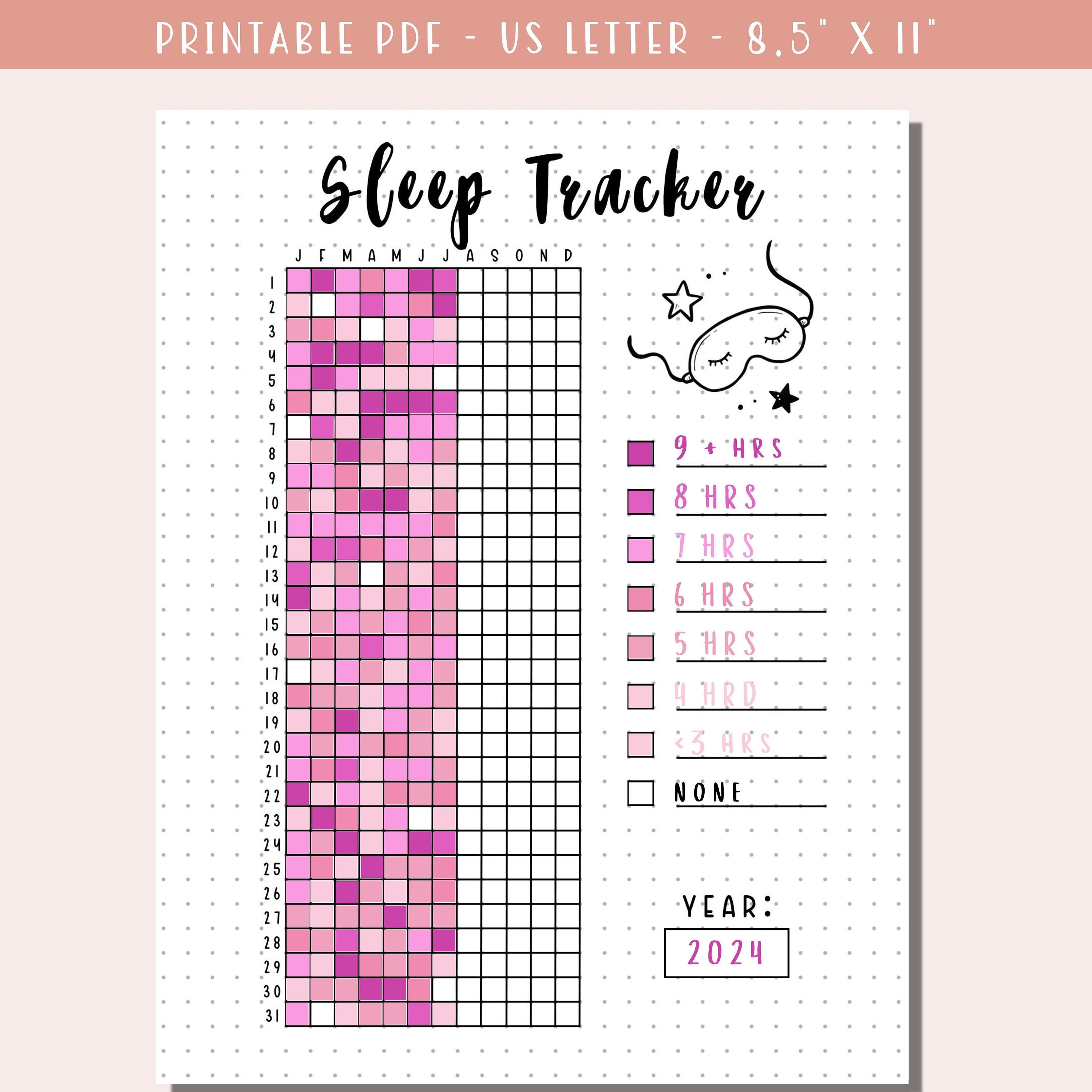 Yearly Sleep Tracker Printable / Pixel Sleep Tracker / Health ...