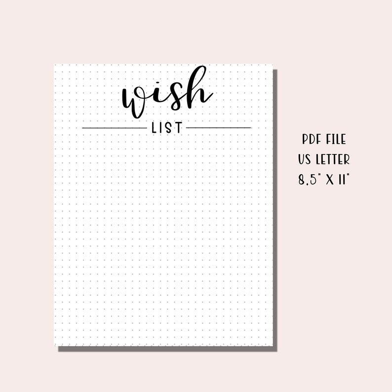 Wishlist Bullet Journal Page Printable / Wish List A5 Journal Insert ...