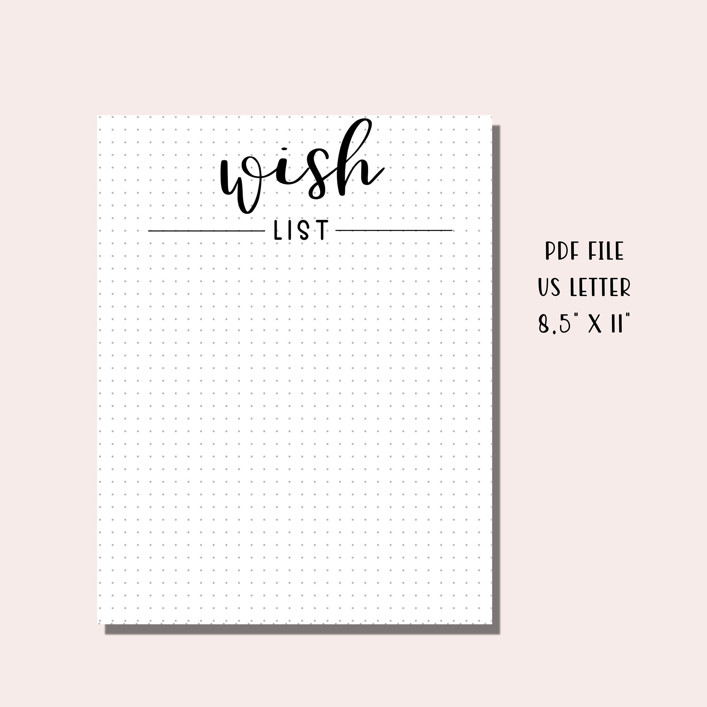 Wishlist Bullet Journal Page Printable / Wish List A5 Journal Insert ...