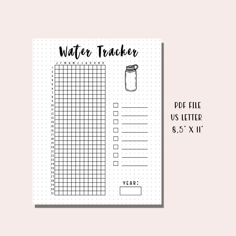 Yearly Water Tracker Printable / Health Tracker / Wellness Journal ...