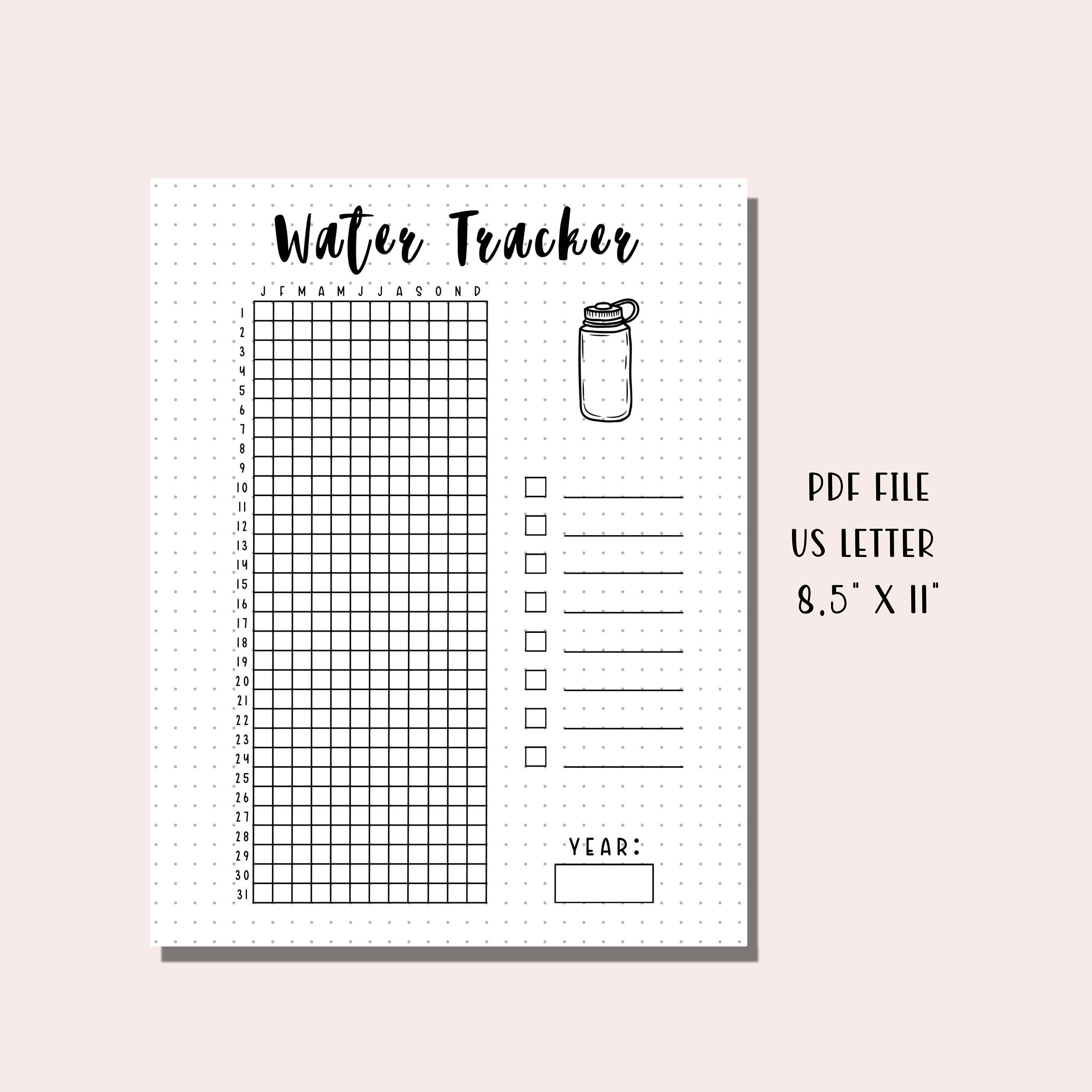 Yearly Water Tracker Printable / Health Tracker / Wellness Journal ...