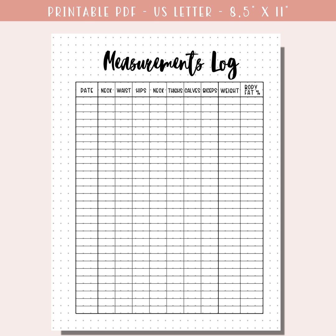 Body Measurements Log Printable/ Fitness Tracker Printable/fitness ...