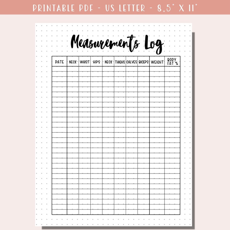 Body Measurements Log Printable/ Fitness Tracker Printable/fitness ...