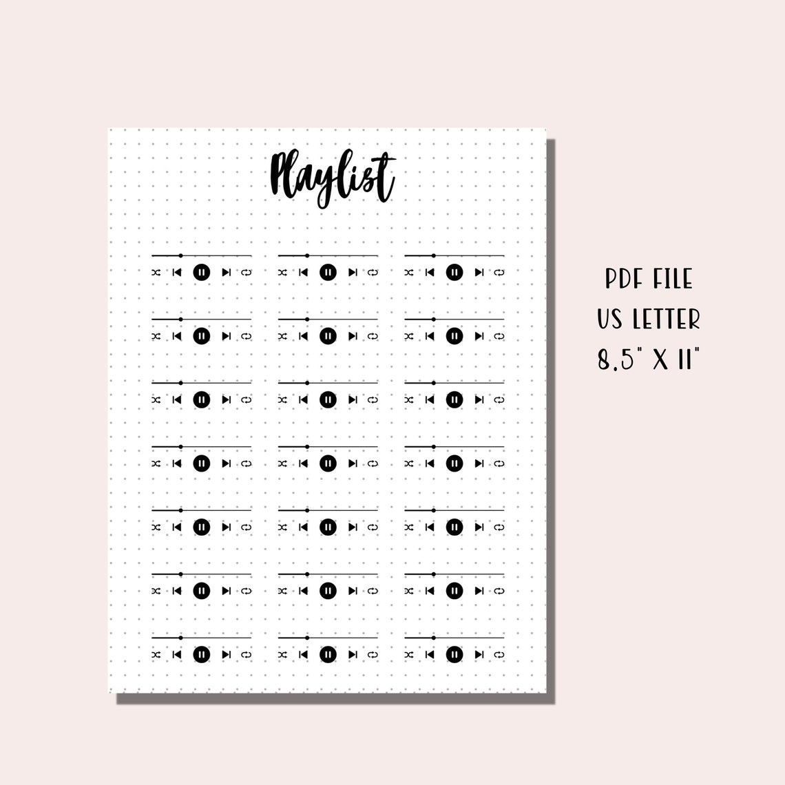 Music Playlist Printable Bullet Journal Page / A5 Journal Insert / Song ...