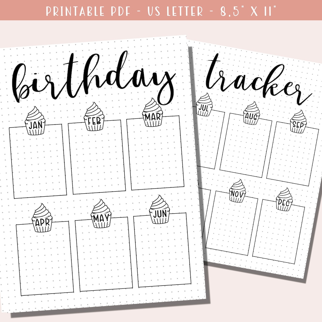 Birthday Tracker Bullet Journal Page / Birthday Spread A5 Journal ...