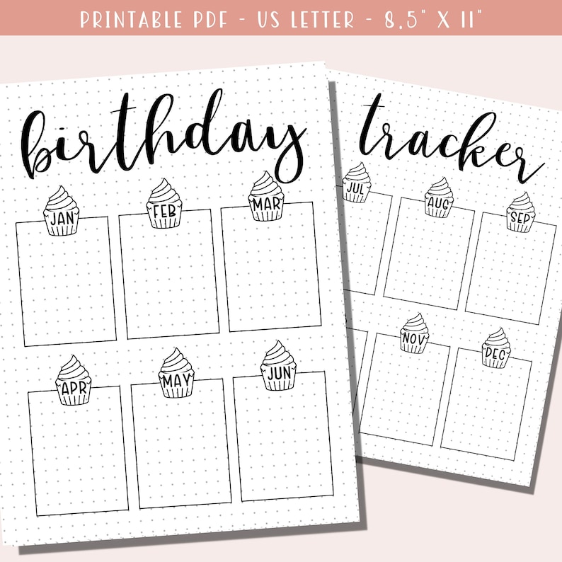 Birthday Tracker Bullet Journal Page / Birthday Spread A5 Journal ...