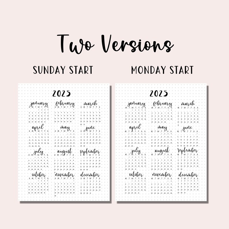 Dated 2025 Calendar Printable Planner 2025 / Dotted Bullet Journal Page ...