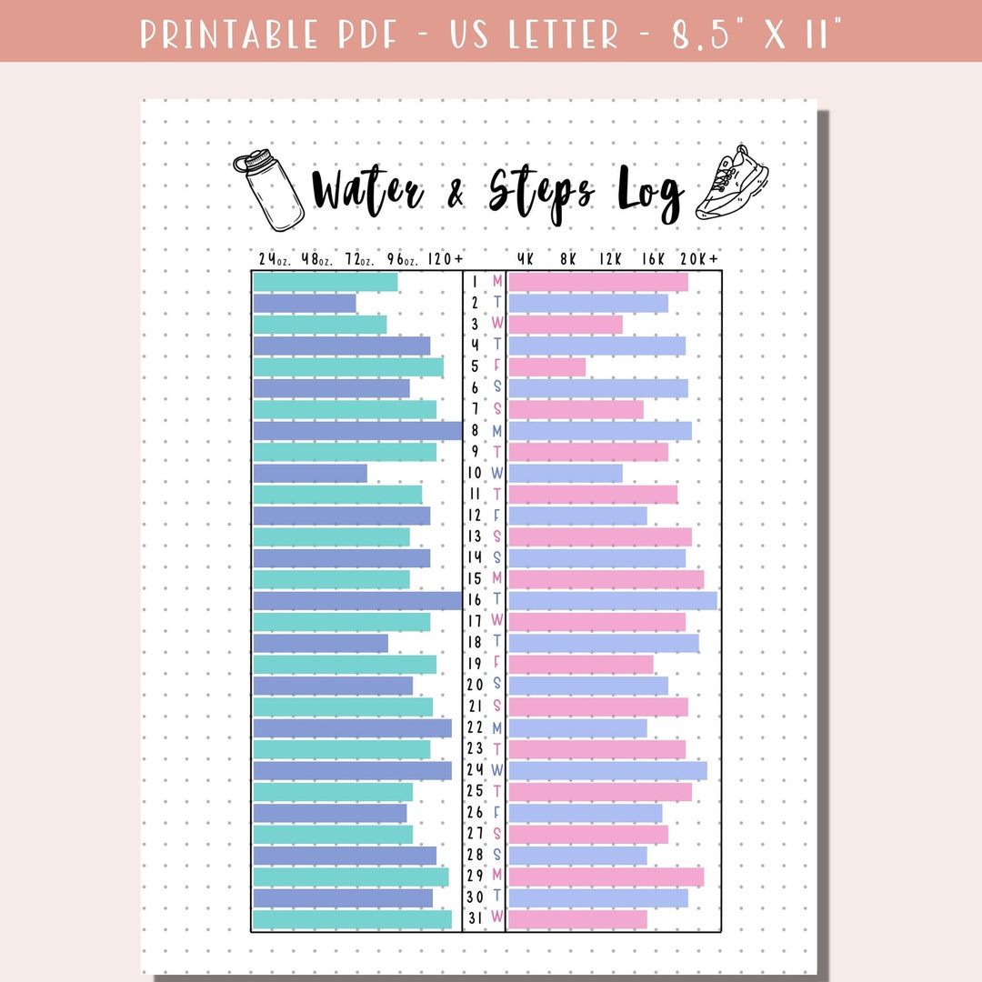 Daily Water and Steps Log Printable / Steps Tracker / Water Tracker / Fitness Planner / Health ...