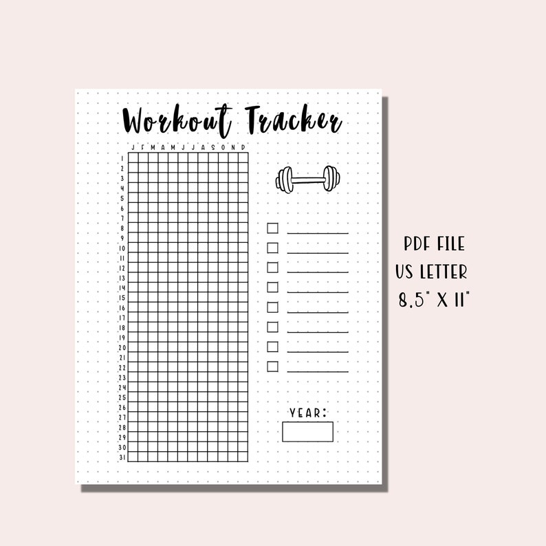Workout Tracker Printable Bullet Journal Fitness Tracker Daily Exercise ...