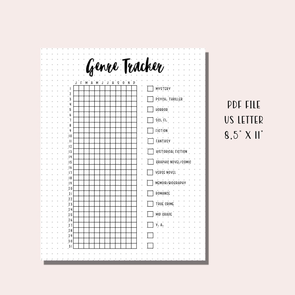 Yearly Genre Tracker Printable / Daily Reading Tracker / Book Tracker ...