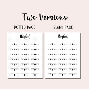 Music Playlist Printable Bullet Journal Page / A5 Journal Insert / Song ...