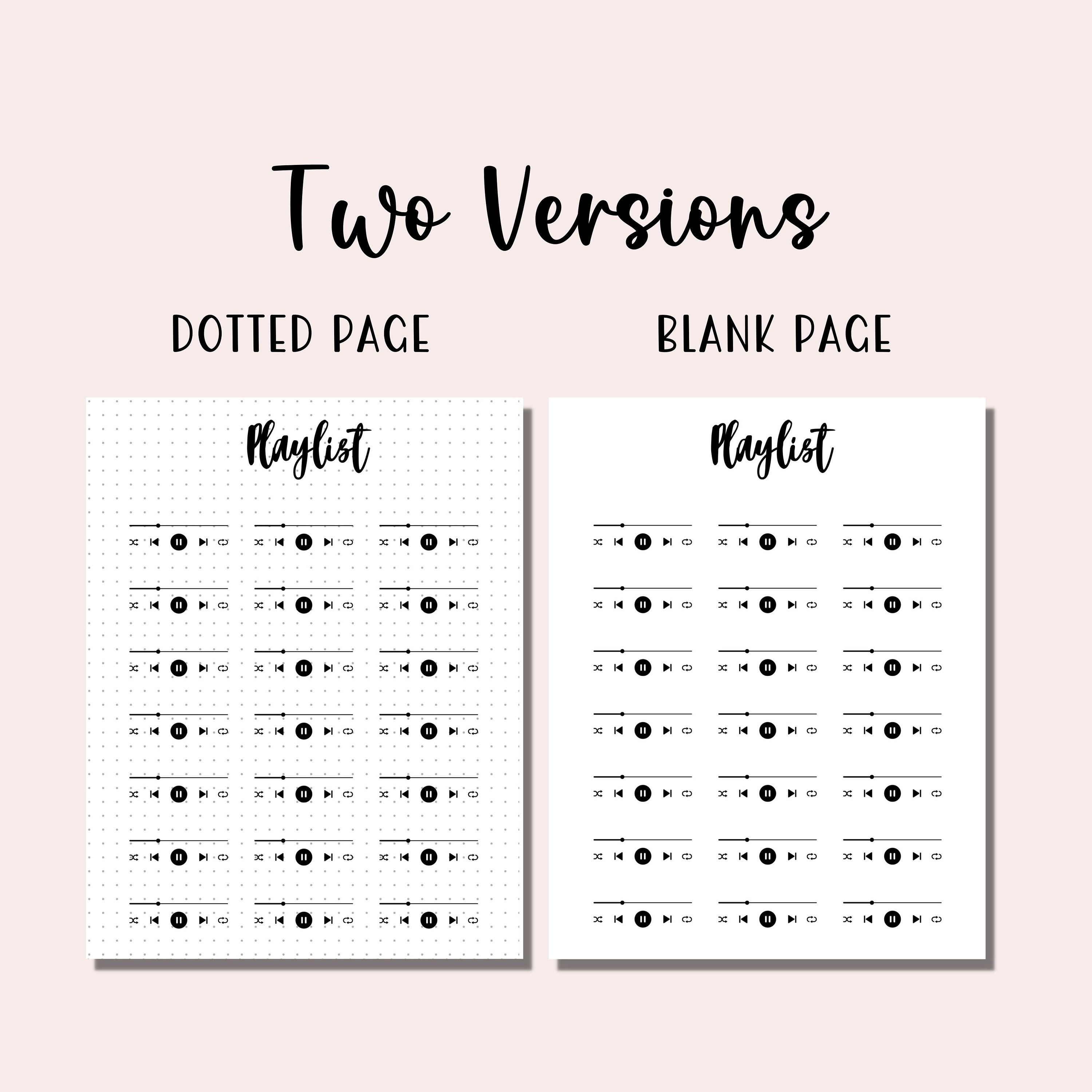 Music Playlist Printable Bullet Journal Page / A5 Journal Insert / Song ...