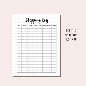 Shopping Log Printable, Online Shopping Tracker, Purchase Tracker ...
