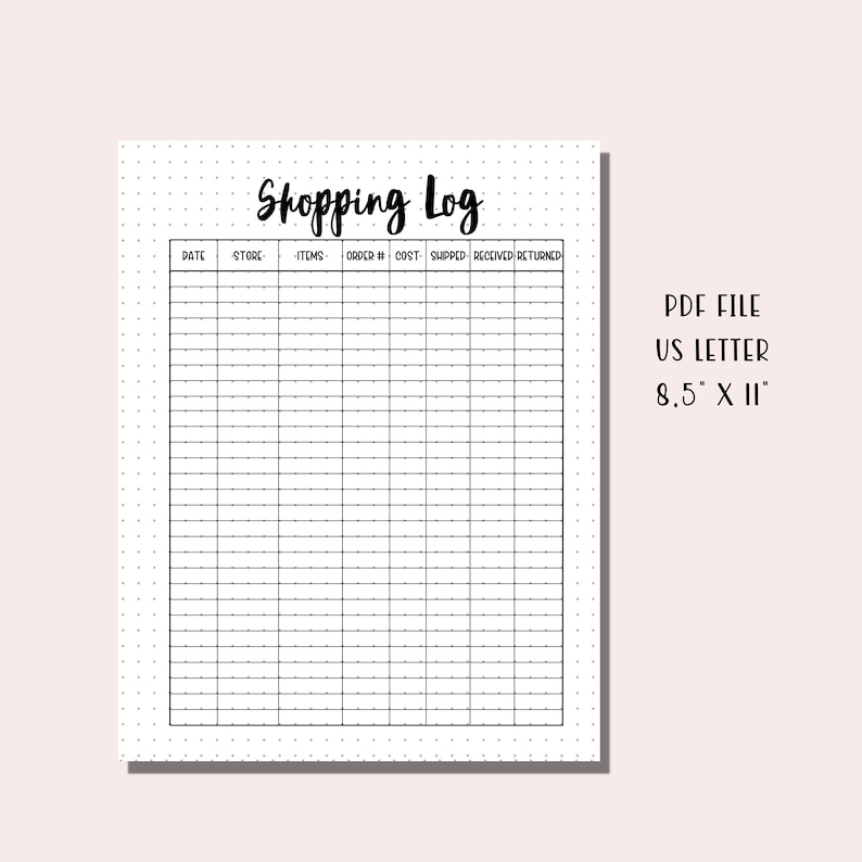 Shopping Log Printable, Online Shopping Tracker, Purchase Tracker ...