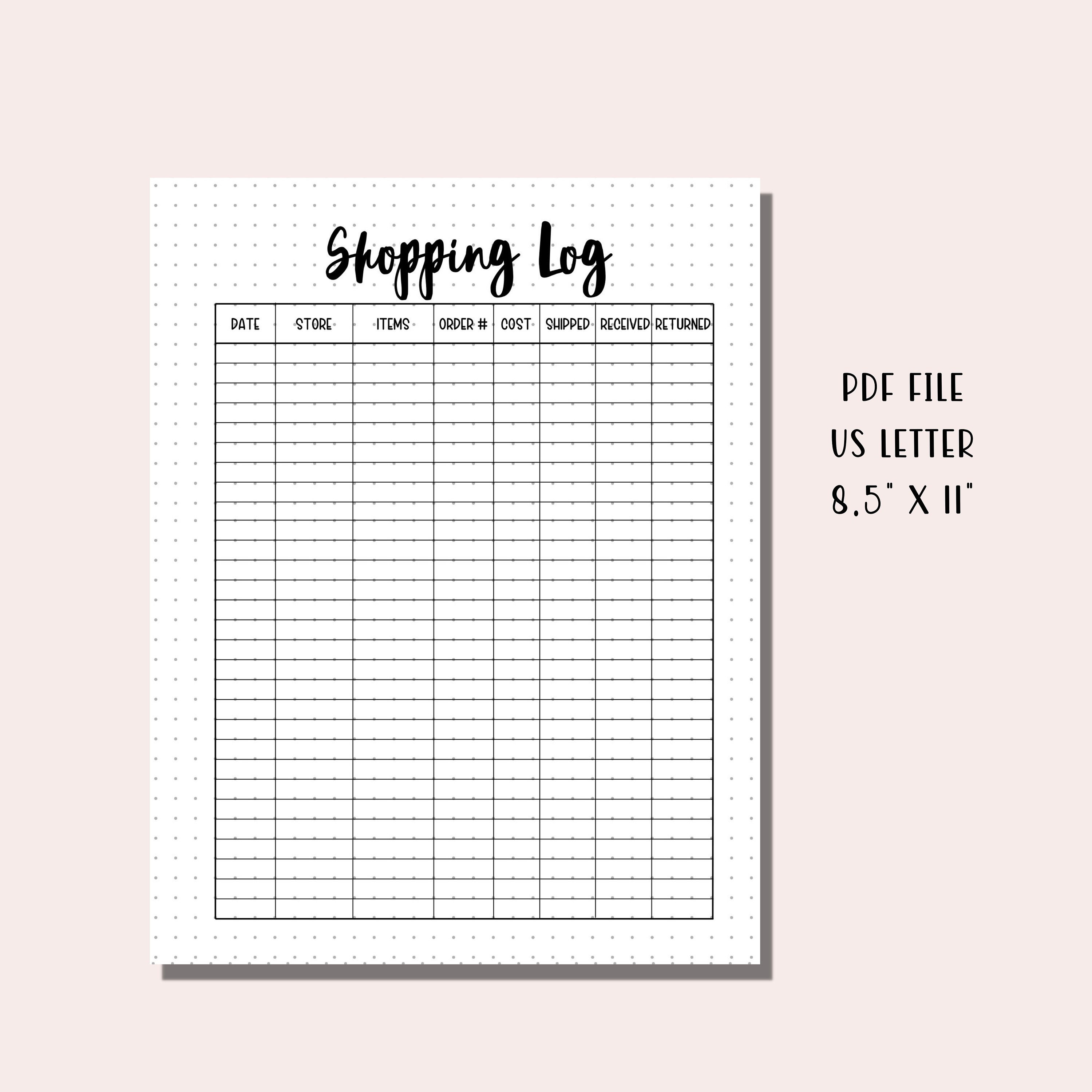 Shopping Log Printable, Online Shopping Tracker, Purchase Tracker ...