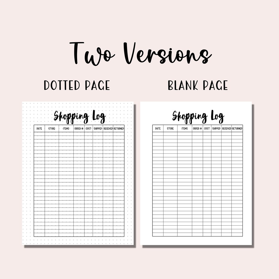 Shopping Log Printable, Online Shopping Tracker, Purchase Tracker ...