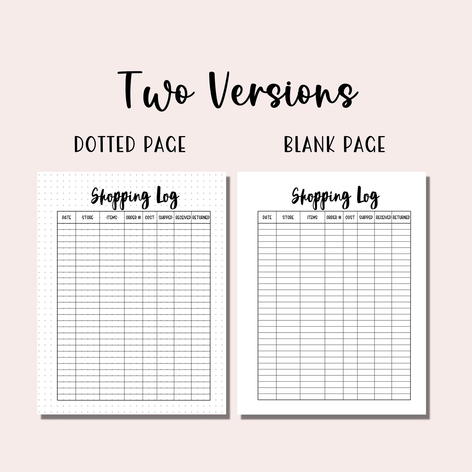 Shopping Log Printable, Online Shopping Tracker, Purchase Tracker ...