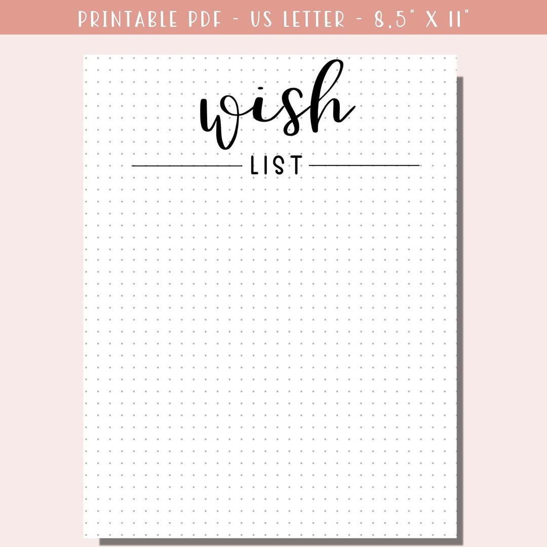 Wishlist Bullet Journal Page Printable / Wish List A5 Journal Insert ...