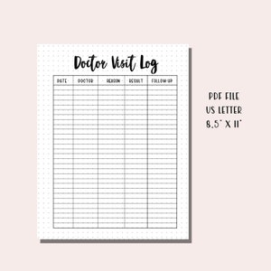 Doctor Visit Log Printable, Doctor Appointment Tracker, Health ...