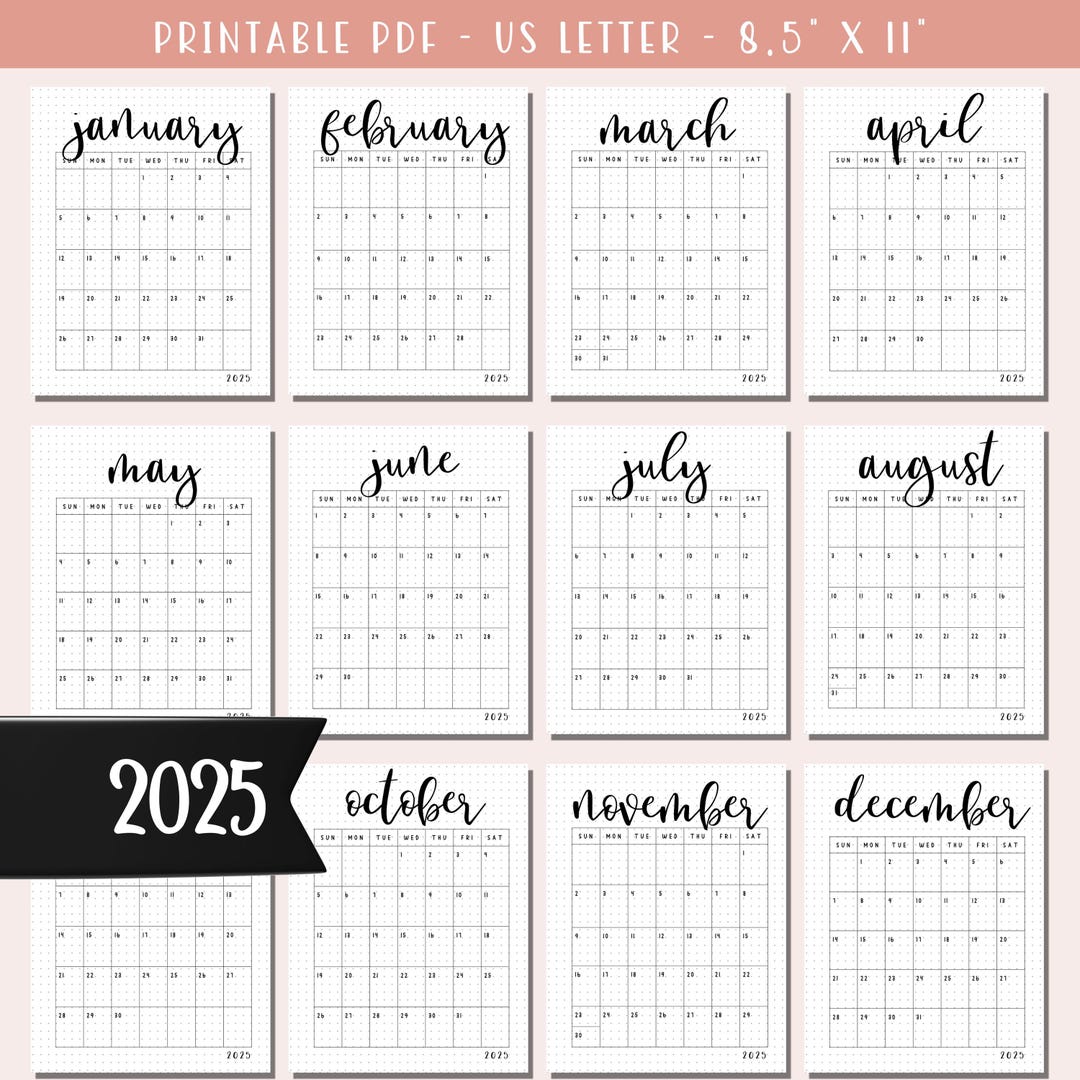 2025 Printable Calendar Template / Monday and Sunday Start Versions ...