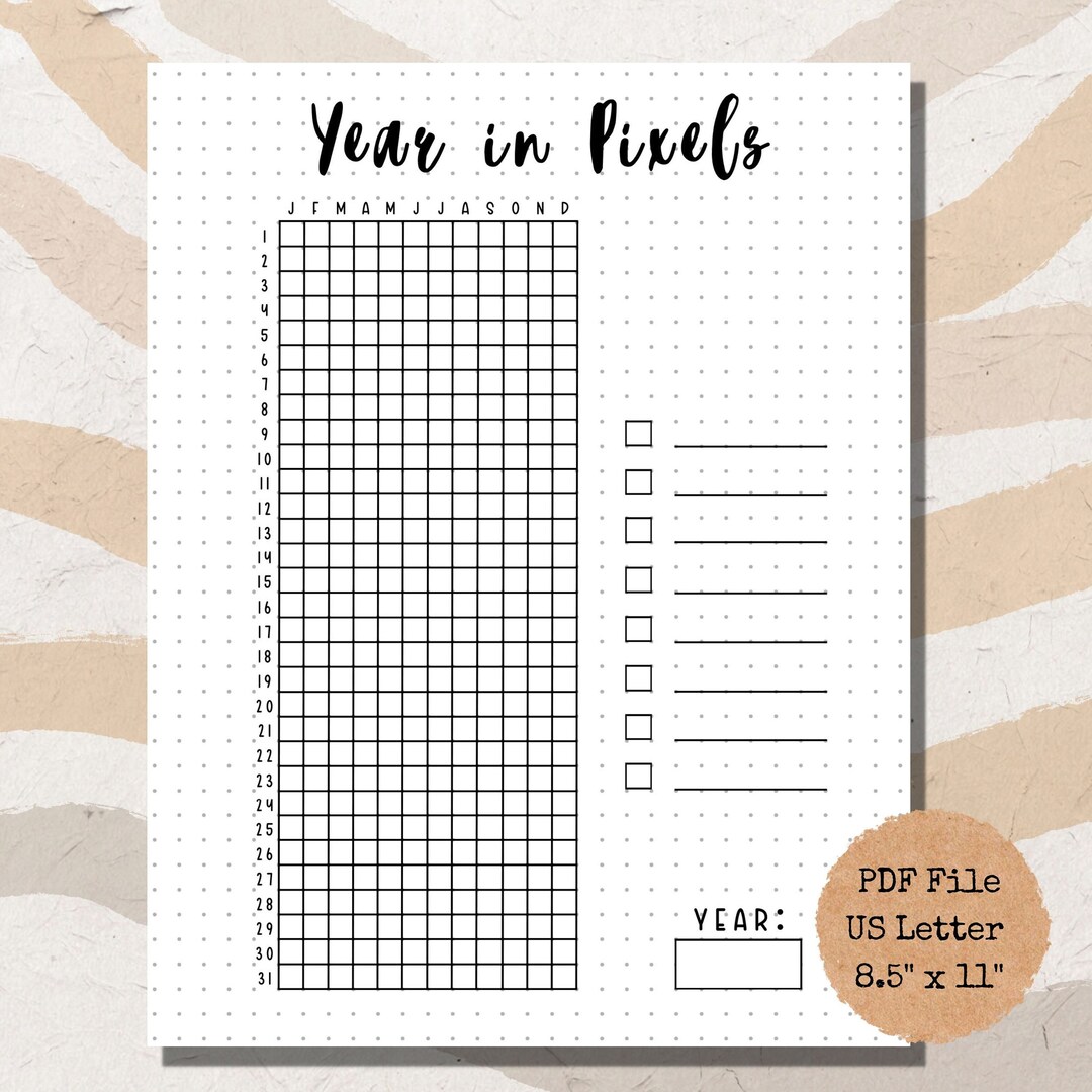 Printable Year in Pixels Tracker With Key Mood Tracker - Etsy Canada