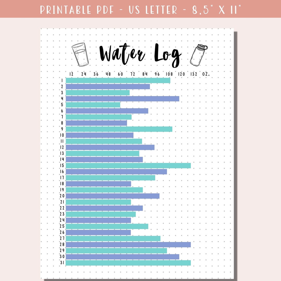 Monthly Water Log Printable / Water Tracker / Health Tracker / Wellness ...