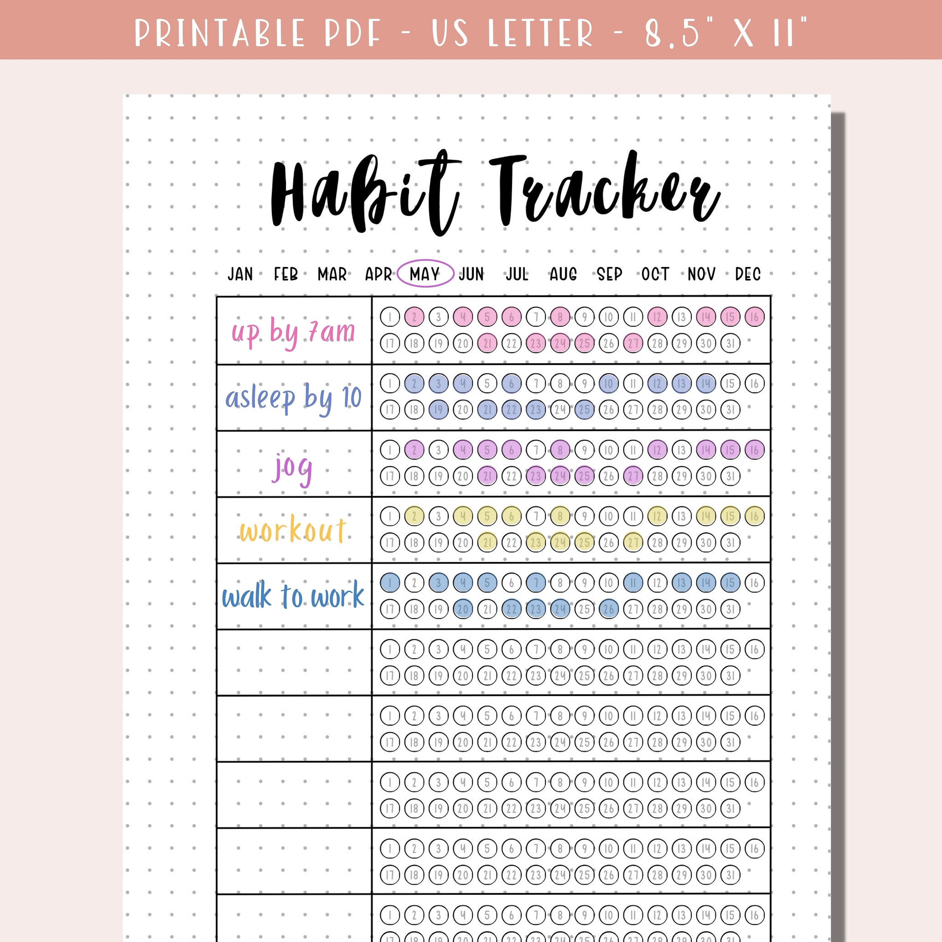 Monthly Habit Tracker Printable / Minimalist Daily Habit Tracker ...