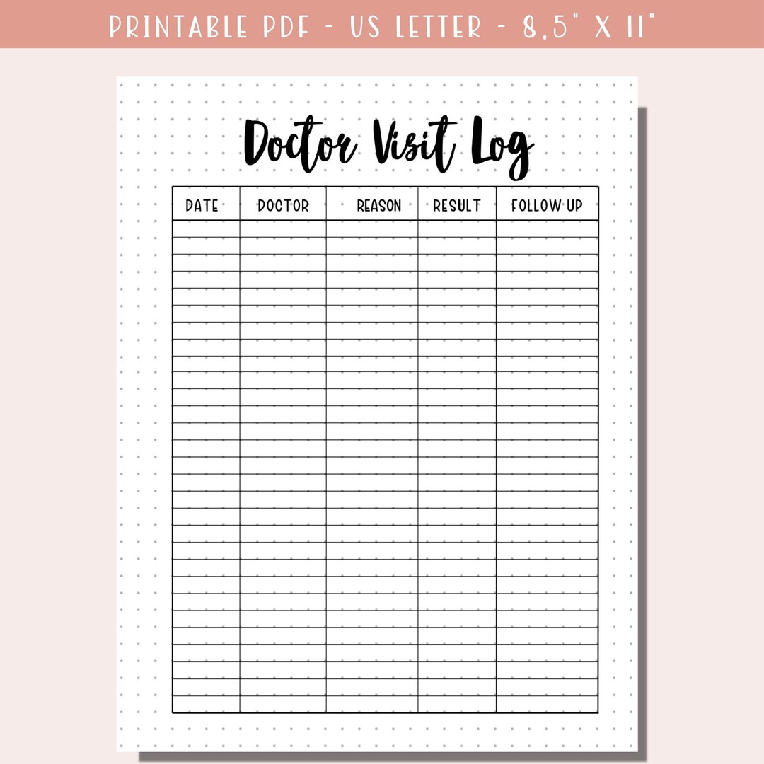 Doctor Visit Log Printable, Doctor Appointment Tracker, Health ...