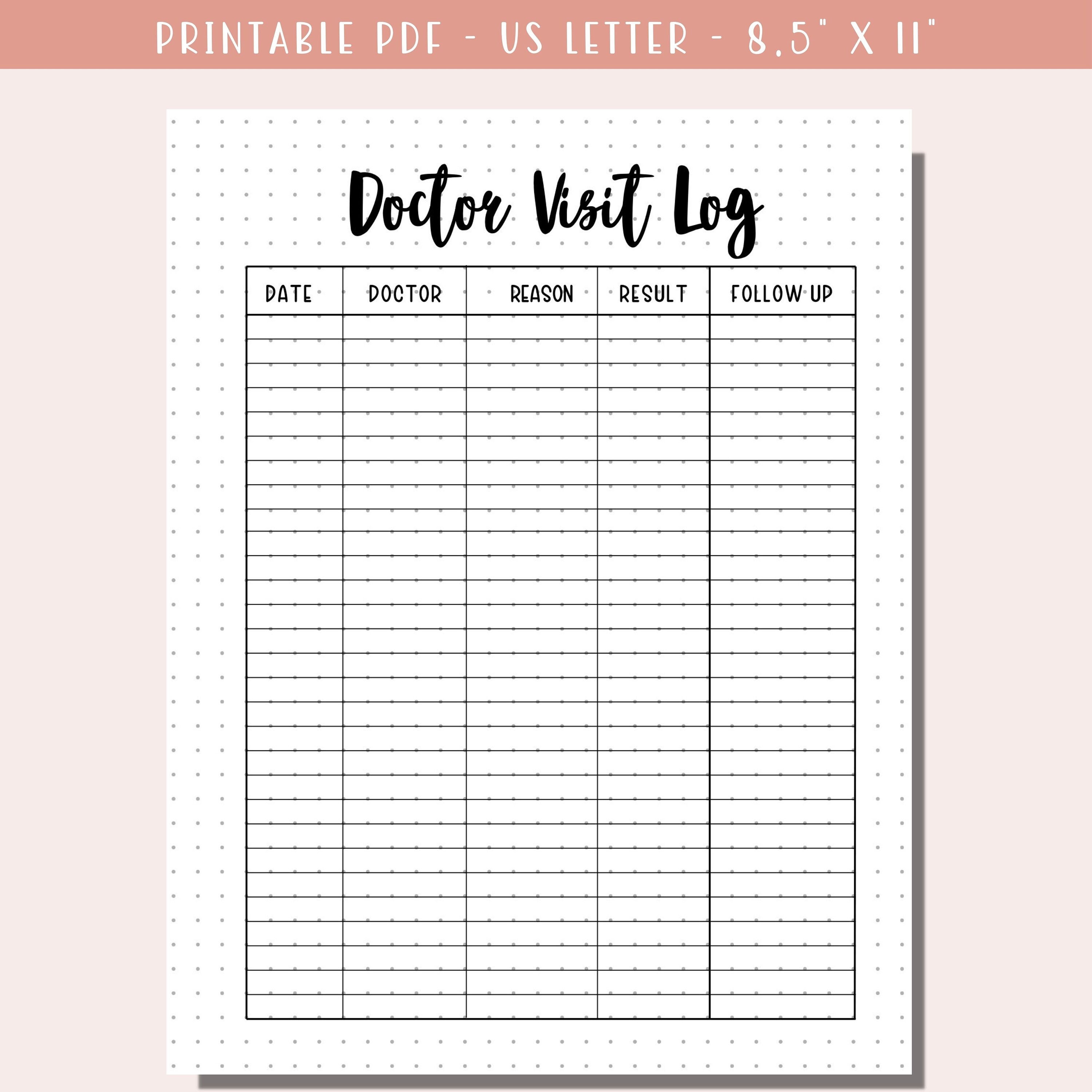 Doctor Visit Log Printable, Doctor Appointment Tracker, Health ...