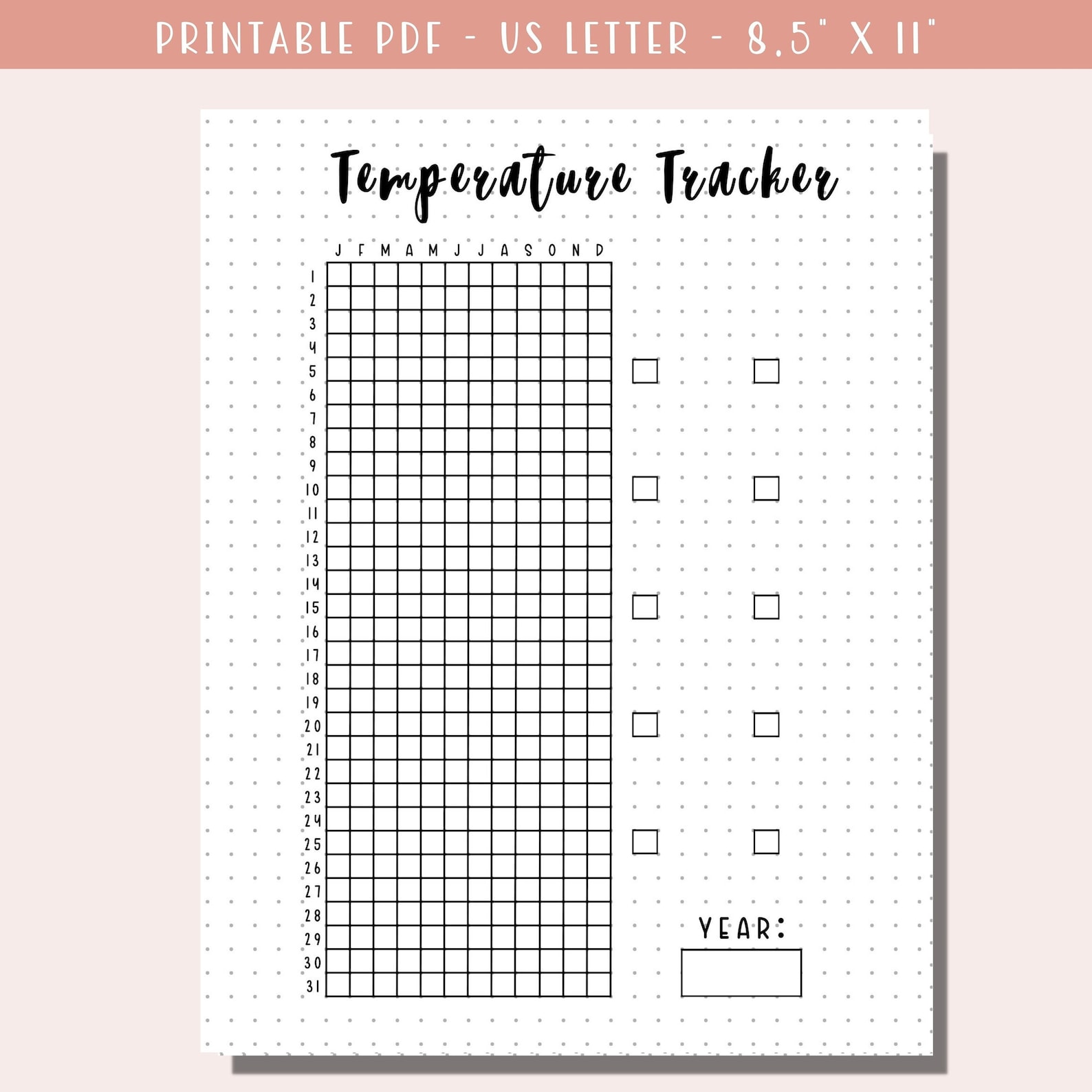 Yearly Temperature Tracker Printable / Annual Temperature Log / Weather ...