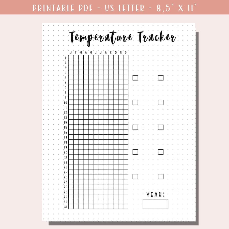 Yearly Temperature Tracker Printable / Annual Temperature Log / Weather ...