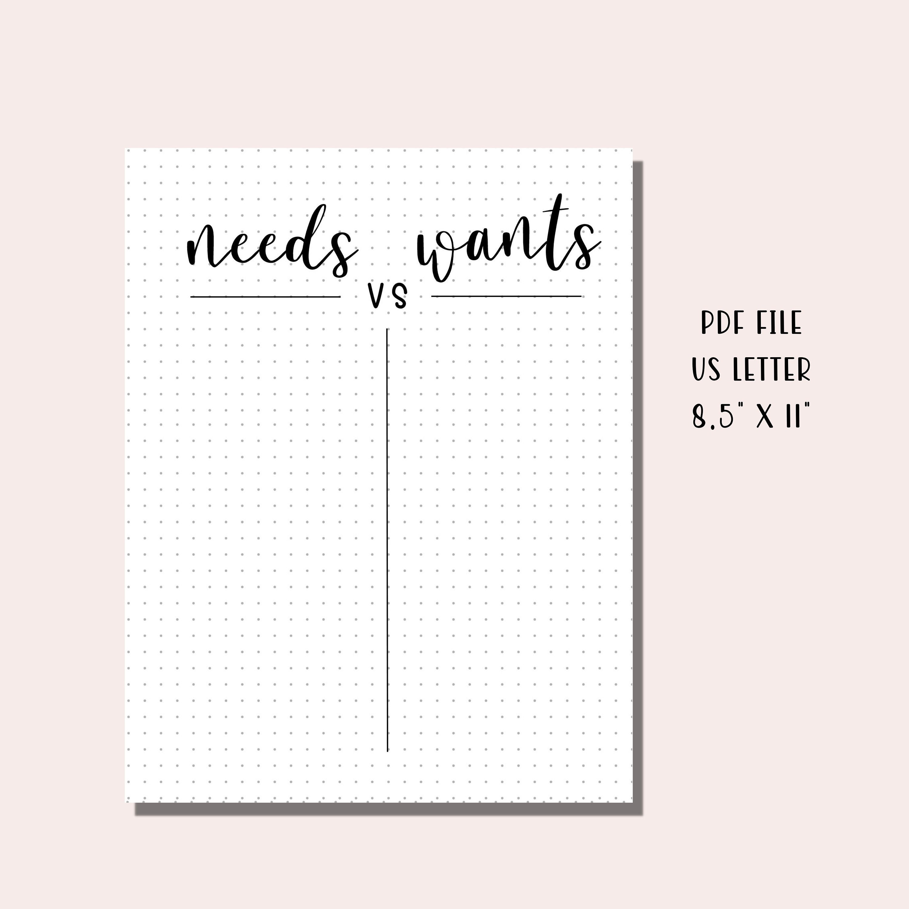 Needs Vs Wants Bullet Journal Page Printable / Wishlist A5 Journal ...