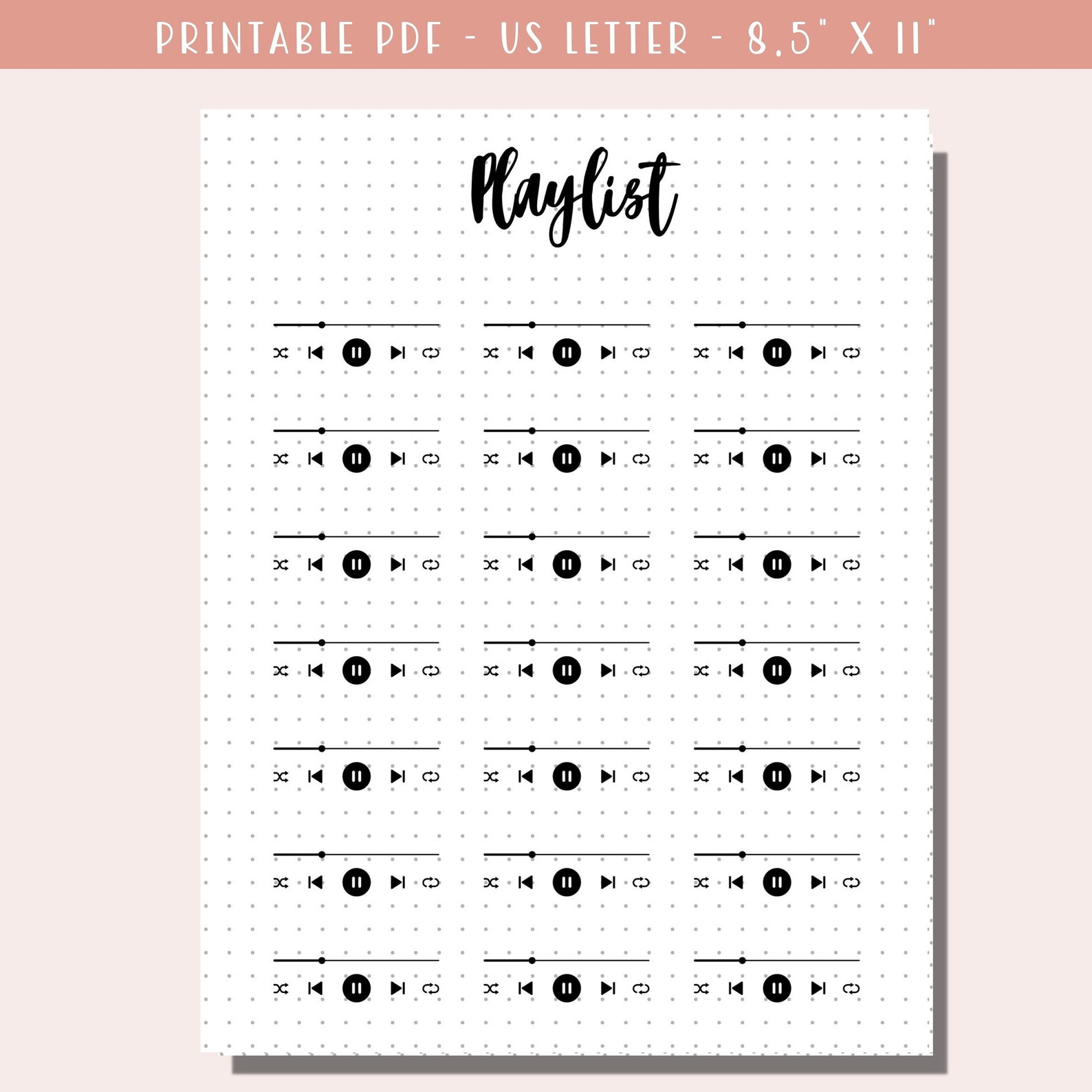 Music Playlist Printable Bullet Journal Page / A5 Journal Insert / Song ...