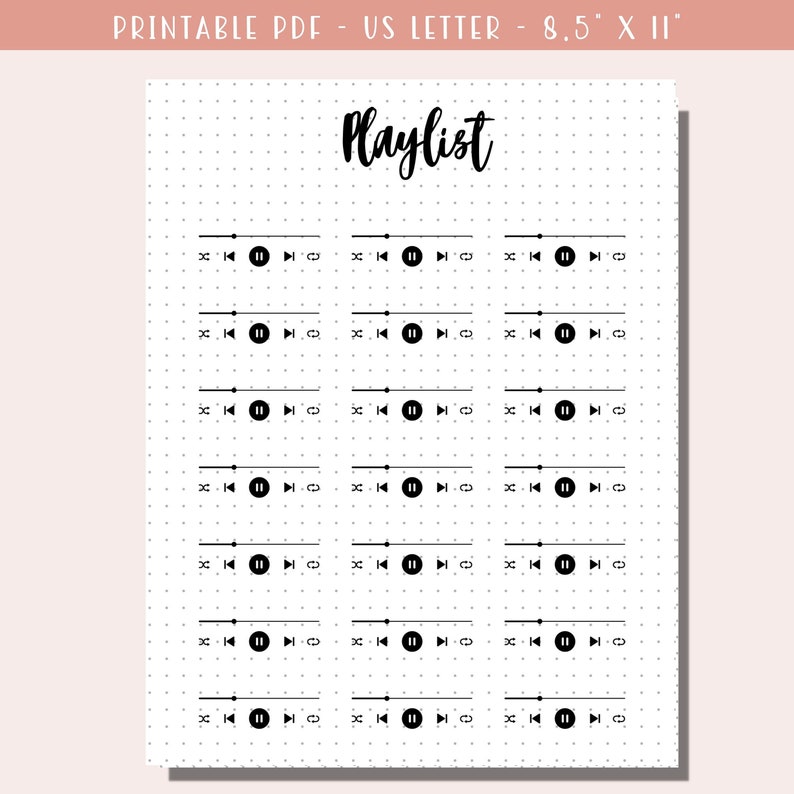 Music Playlist Printable Bullet Journal Page / A5 Journal Insert / Song ...