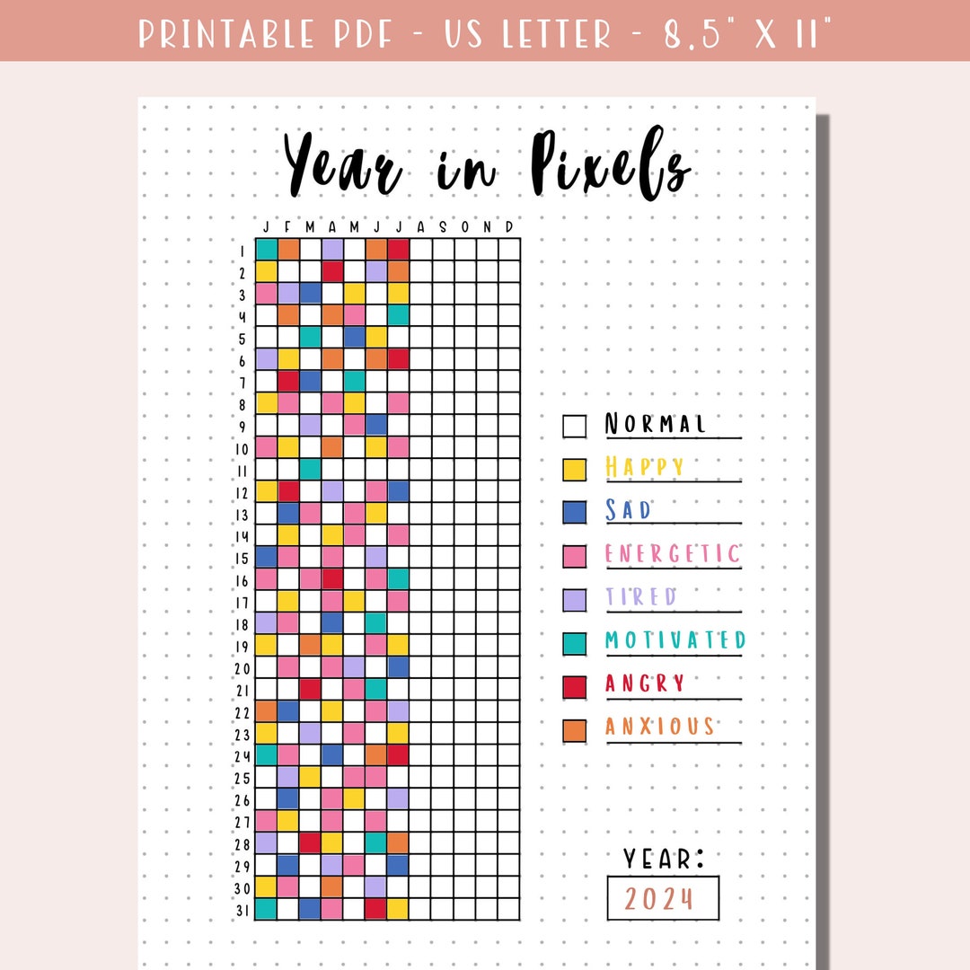 Printable Year in Pixels Tracker With Key/ Mood Tracker / Bullet ...