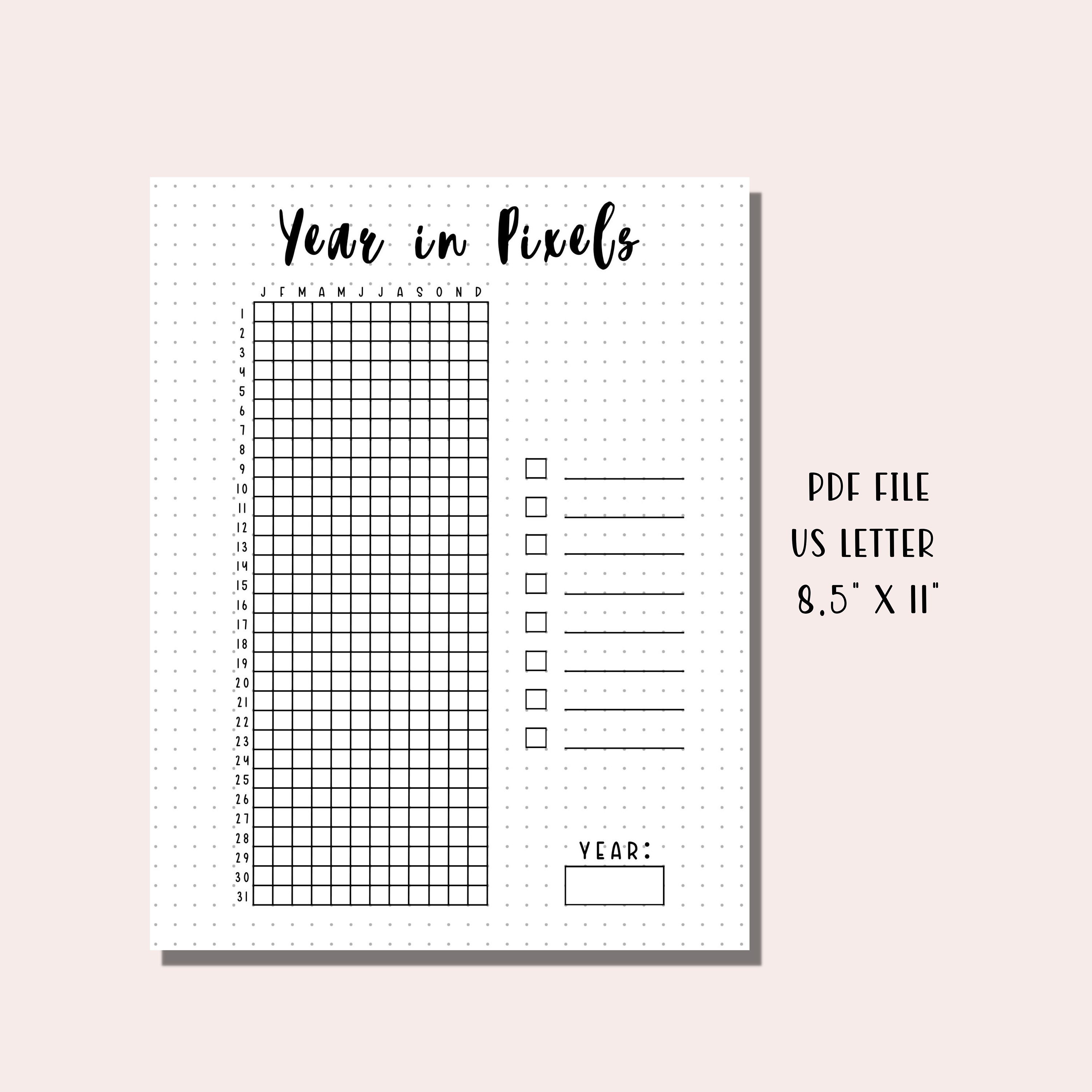 Printable Year in Pixels Tracker With Key/ Mood Tracker / Bullet ...