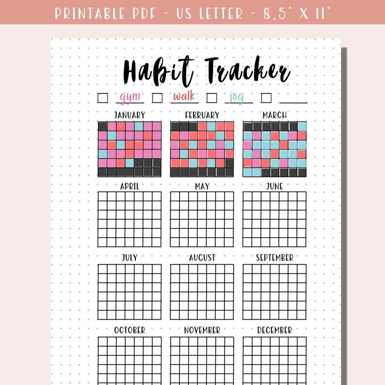 Yearly Habit Tracker Printable / Annual Goal Tracker / Daily Planner ...
