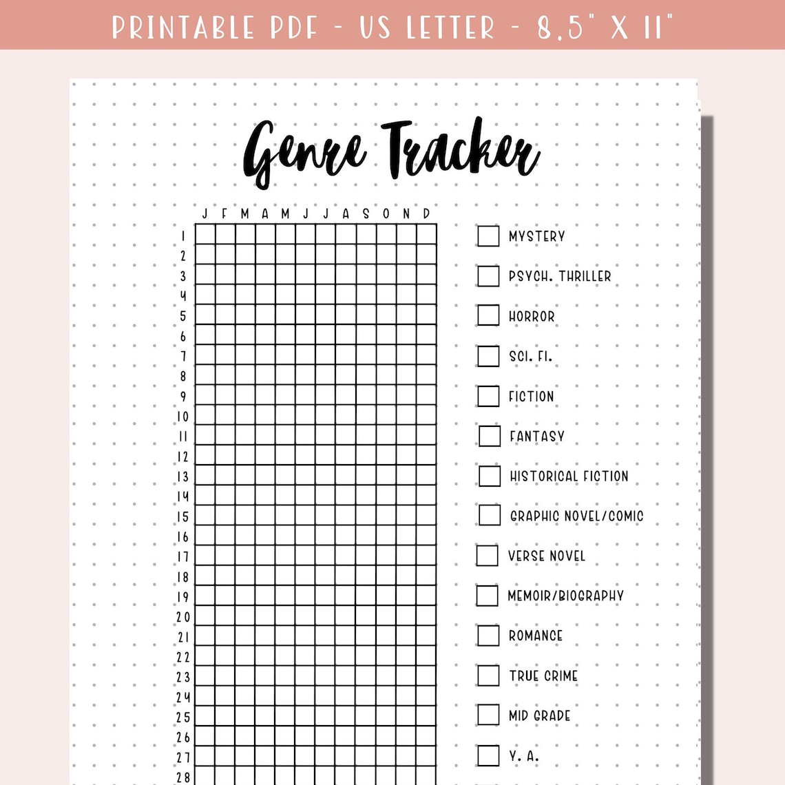 Yearly Genre Tracker Printable / Daily Reading Tracker / Book Tracker ...