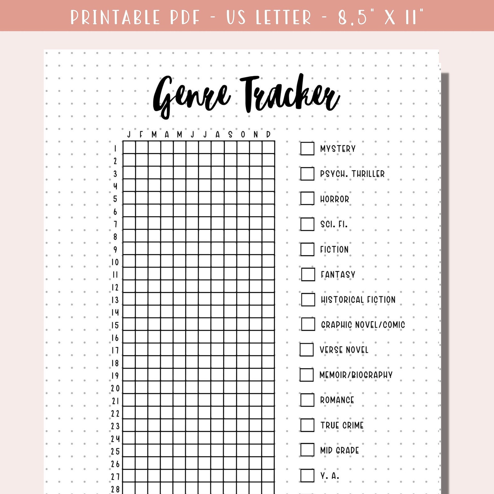Yearly Genre Tracker Printable / Daily Reading Tracker / Book Tracker ...