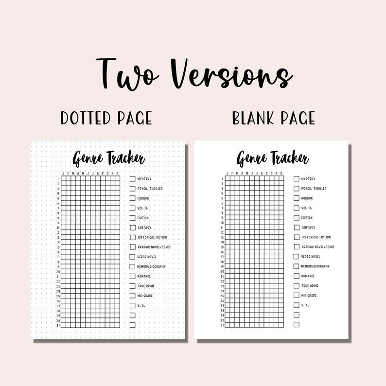 Yearly Genre Tracker Printable / Daily Reading Tracker / Book Tracker ...