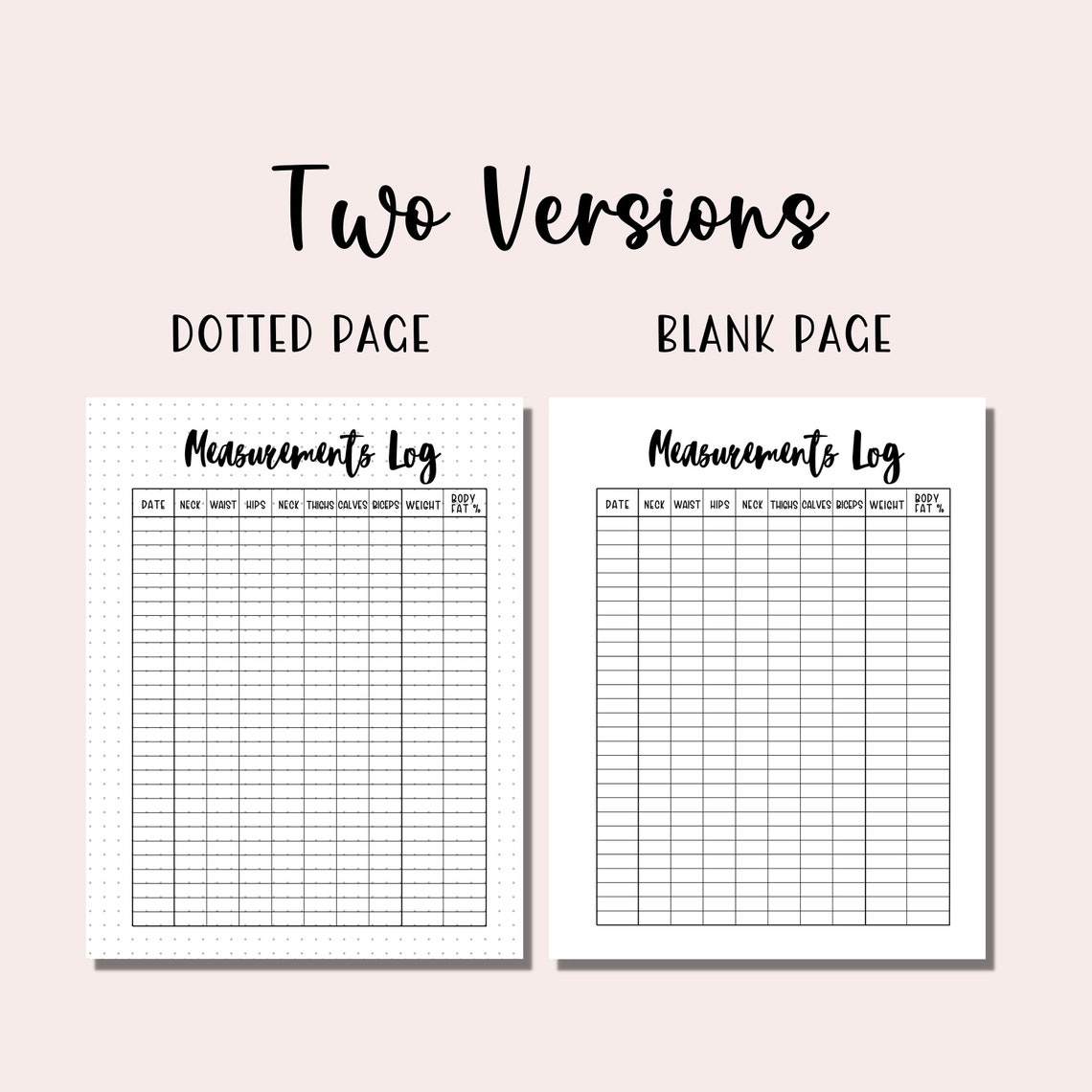 Body Measurements Log Printable/ Fitness Tracker Printable/fitness ...