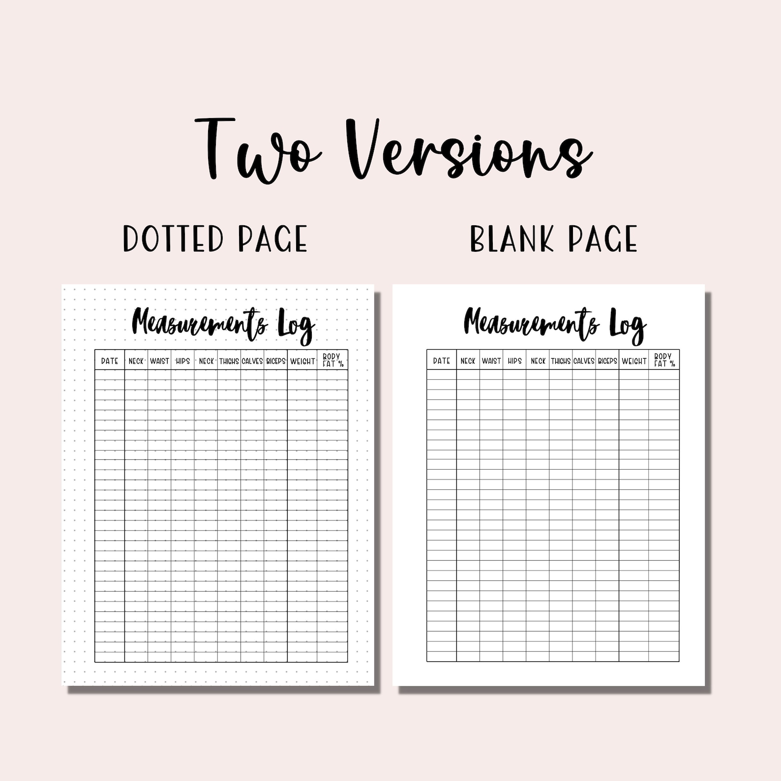 Body Measurements Log Printable/ Fitness Tracker Printable/fitness ...