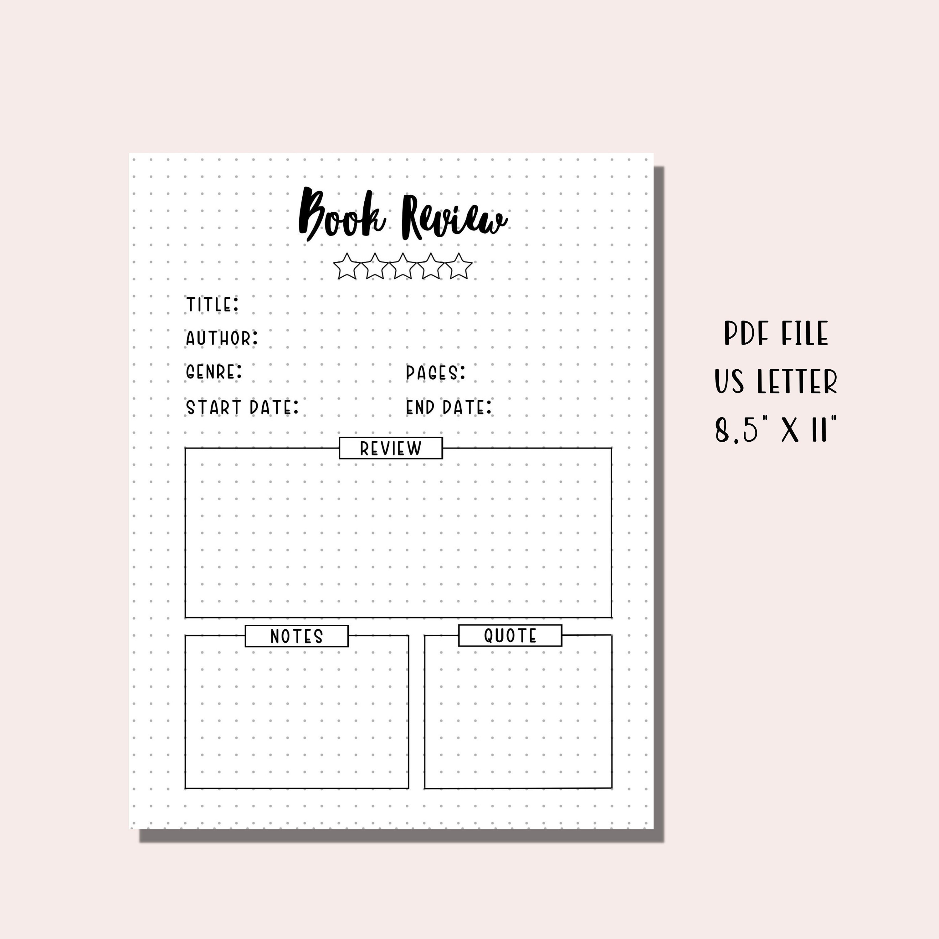 Book Review Printable / Reading Journal / Book Journal / Book Tracker ...