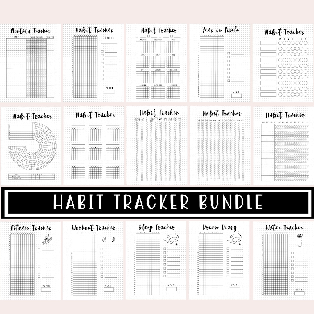 Habit Tracker Bundle Printable, Goal Trackers, Planner 2025, Bullet Journal Inserts, Yearly ...