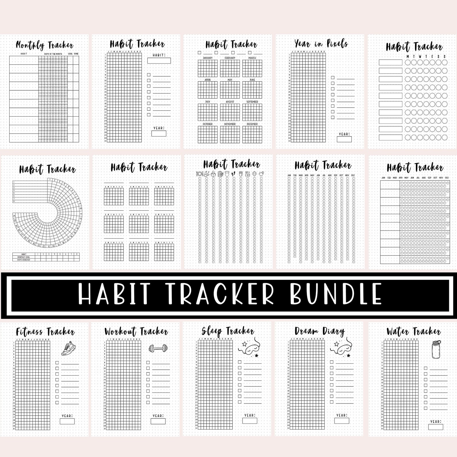 Habit Tracker Bundle Printable, Goal Trackers, Planner 2025, Bullet ...
