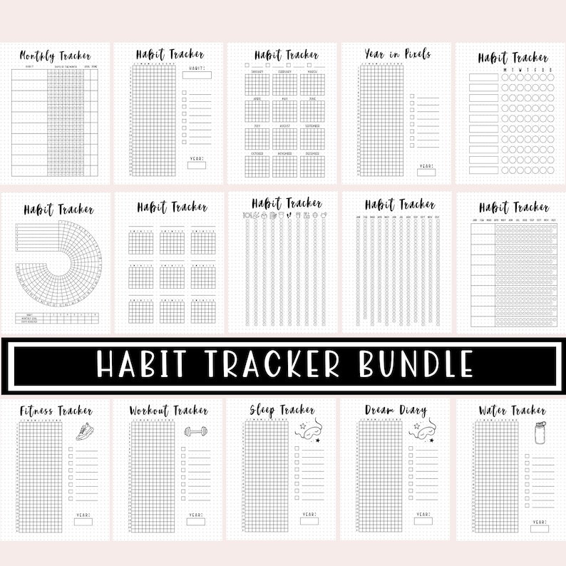 Habit Tracker Bundle Printable, Goal Trackers, Planner 2025, Bullet Journal Inserts, Yearly ...